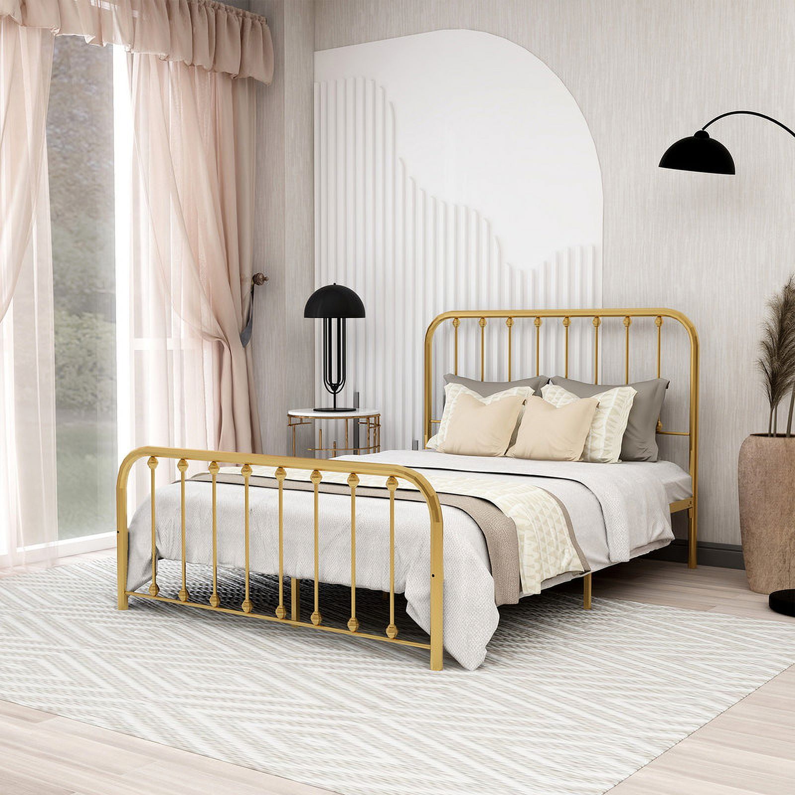 alazyhome Full Size Sturdy Metal Bed Frame with Iron Headboard, Easy ...