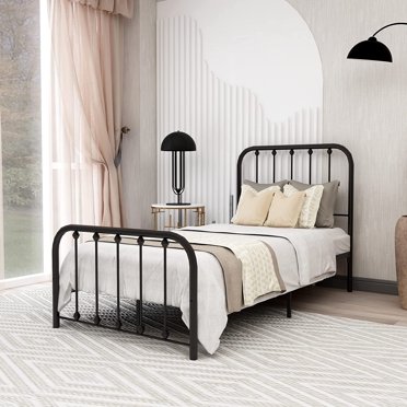 NNV Vintage Platform Metal King Bed Frame, Easy Assembly, Black ...