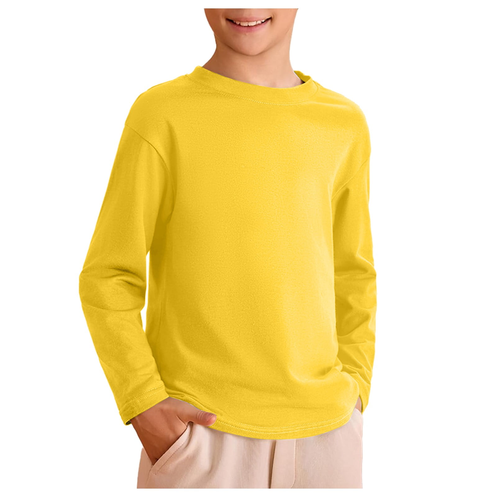 alcepopk Boy's Long Sleeve Shirts Kids Soft Crewneck Tee T-Shirt Basic ...
