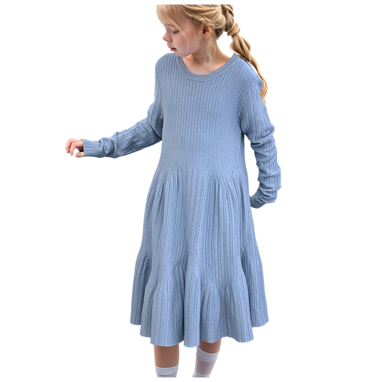 alcepopk Toddler Baby Girl Long Sleeve Dress Girls Knit Sweater Dresses ...