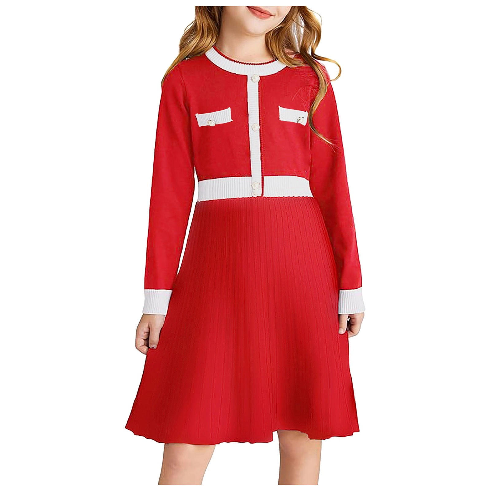 alcepopk Toddler Girl Casual Solid A-line Twirly Dress Long Sleeve ...