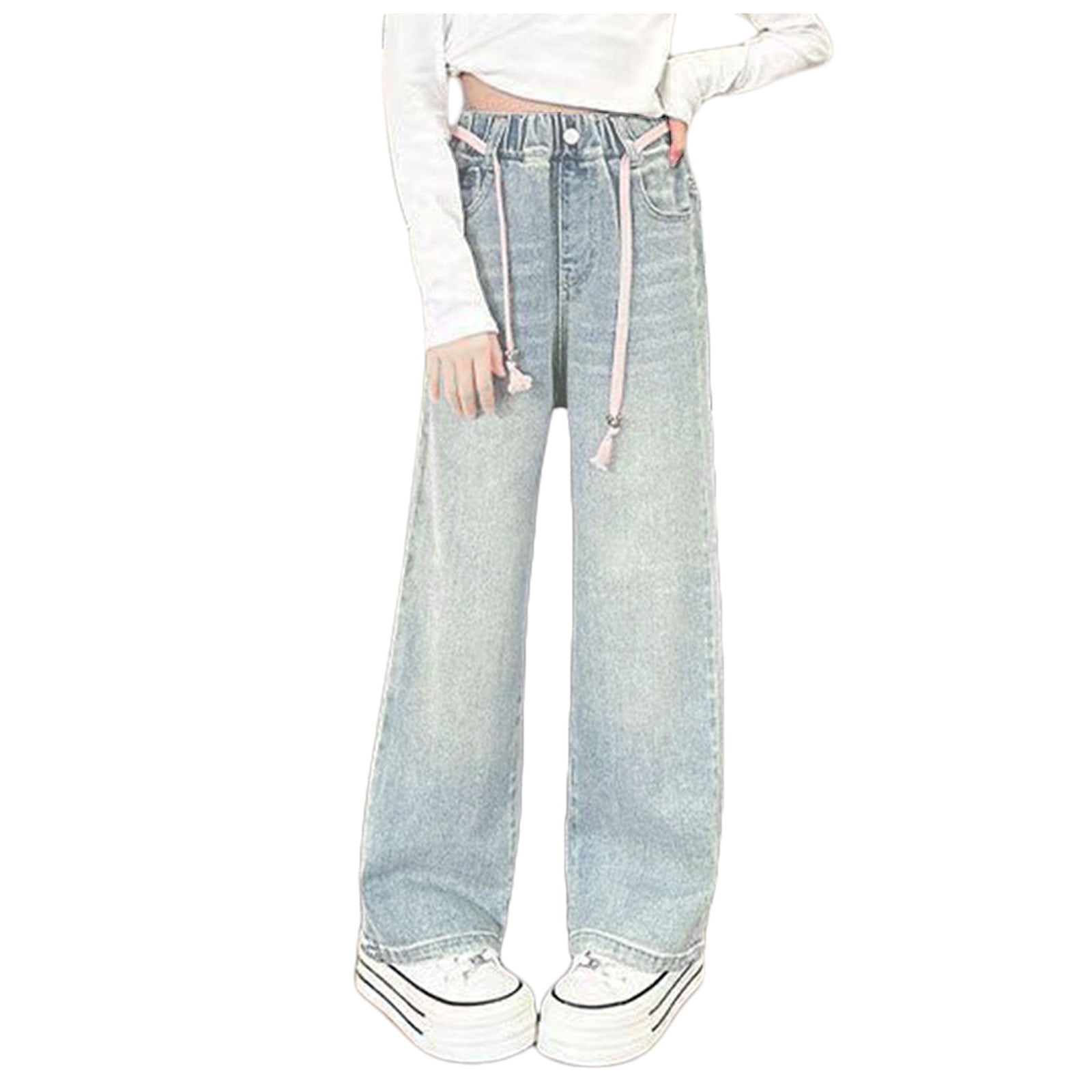 alcepopk Toddler Girl Pants Kids Casual Jeans Elastic Waist Denim Wide ...