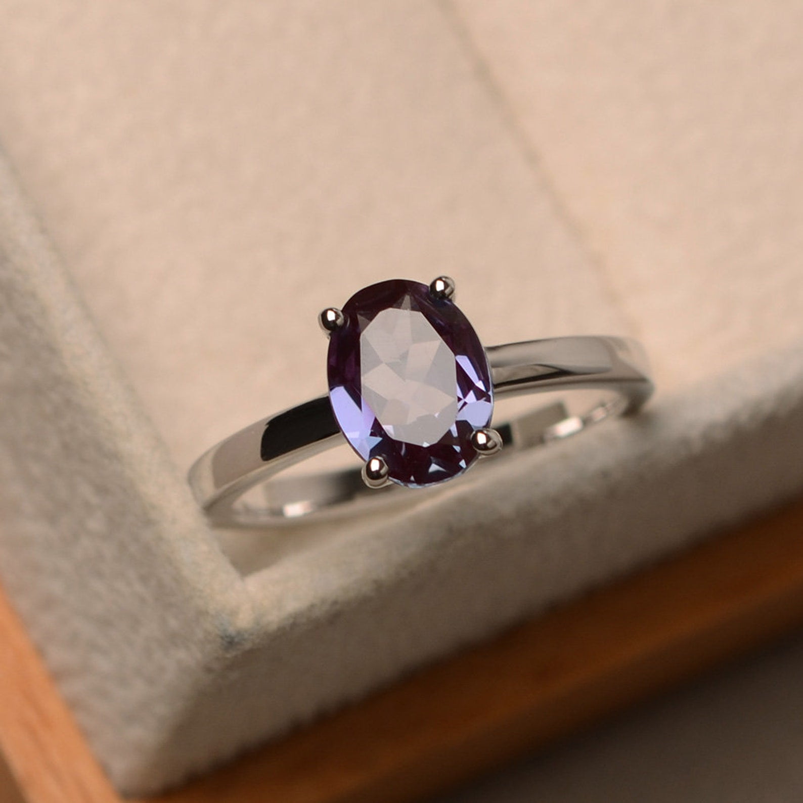 alexandrite ring engagement ring oval cut color changing gemstone ring ...