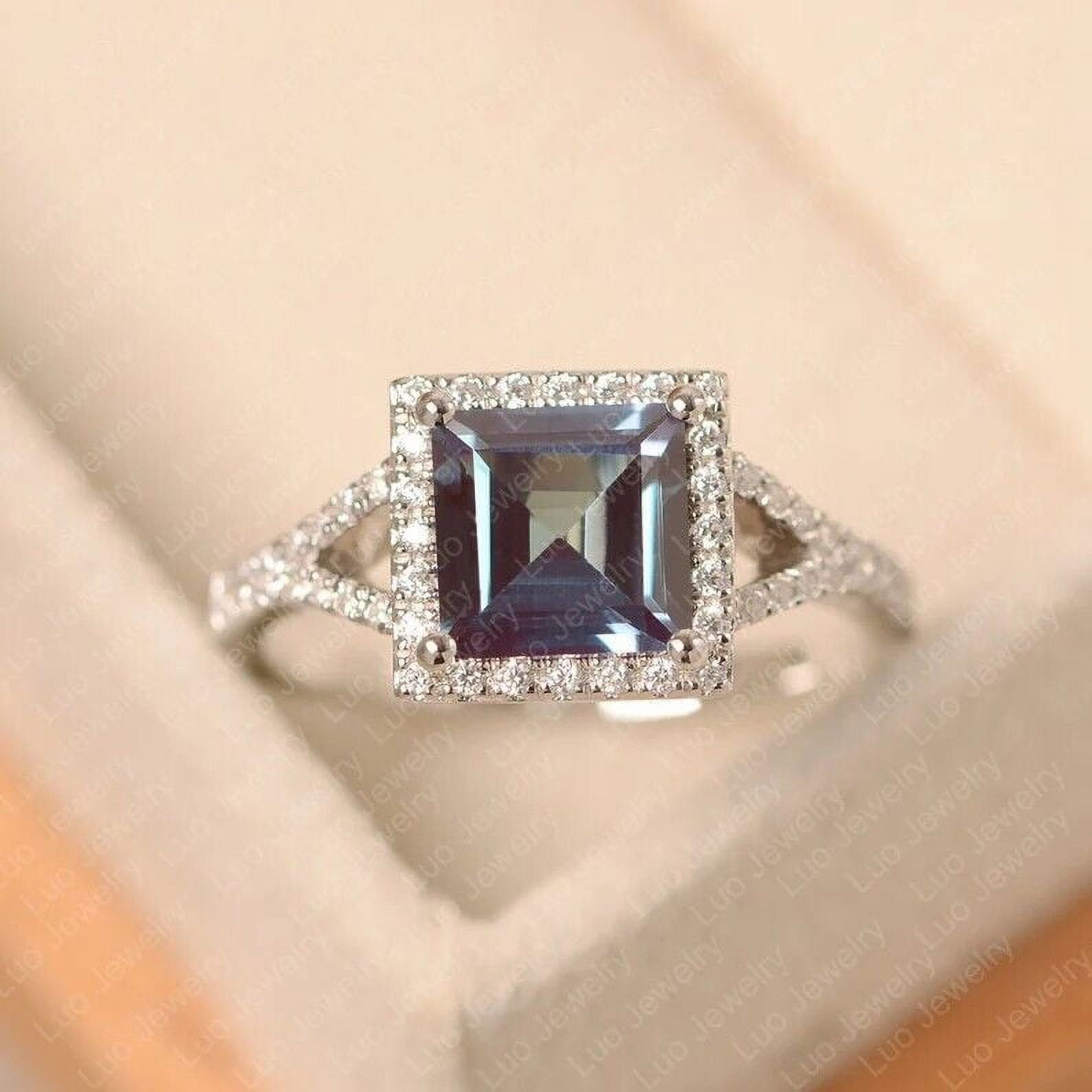 alexandrite square cut ring engagement promise wedding ring color ...