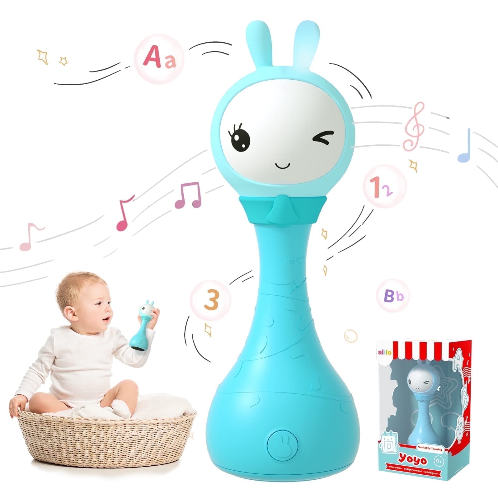 alilo Yoyo Talking Bunny Baby Musical Rattle - Repeats What You Say, Preloaded 90+ Content, ABC ...