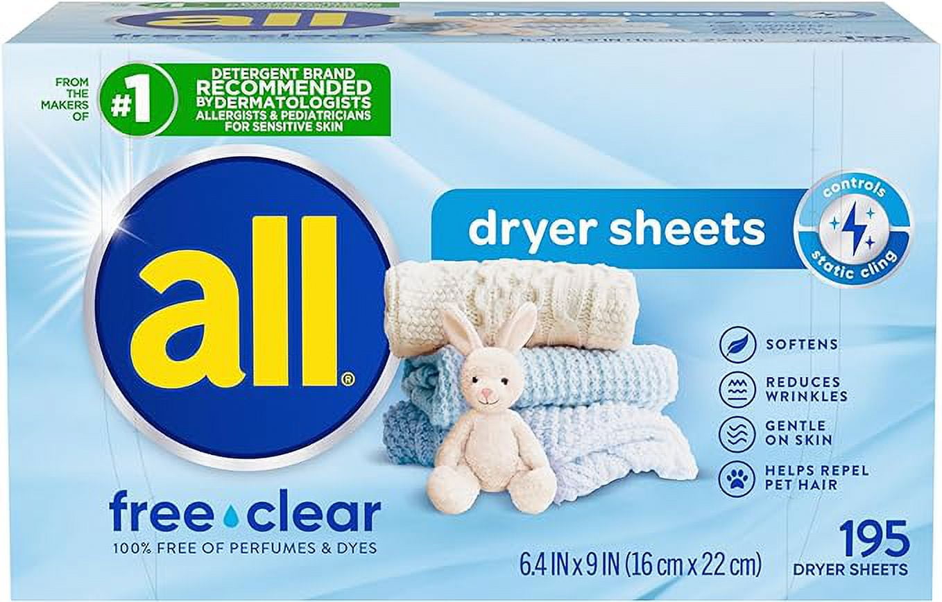 Henkel all Fabric Softener Dryer Sheets, Sensitive Skin, Free Clear ...