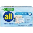 all Fabric Softener Dryer Sheets for Sensitive Skin, Free Clear, 195 ...