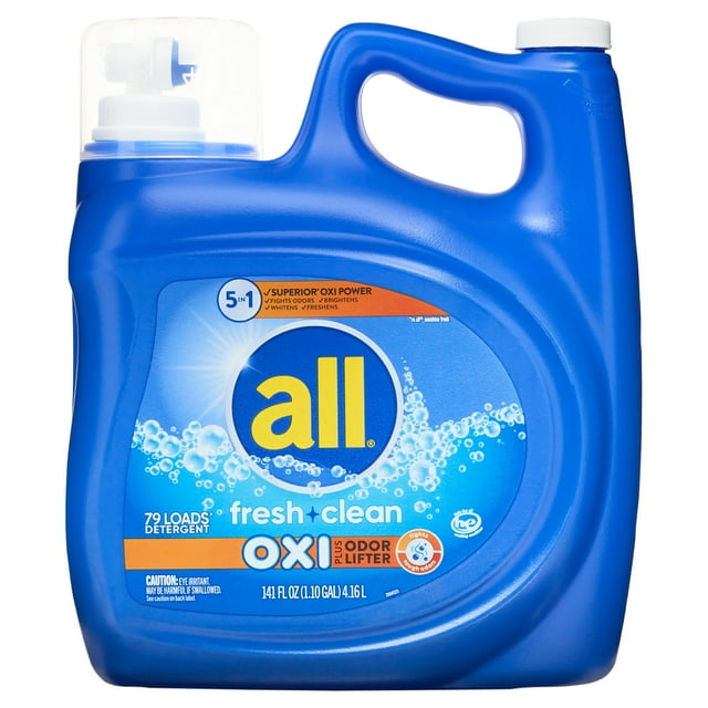 all Liquid Laundry Detergent, Fresh Clean Oxi plus Odor Lifter, 141 fl oz, 79 Loads - Walmart.com