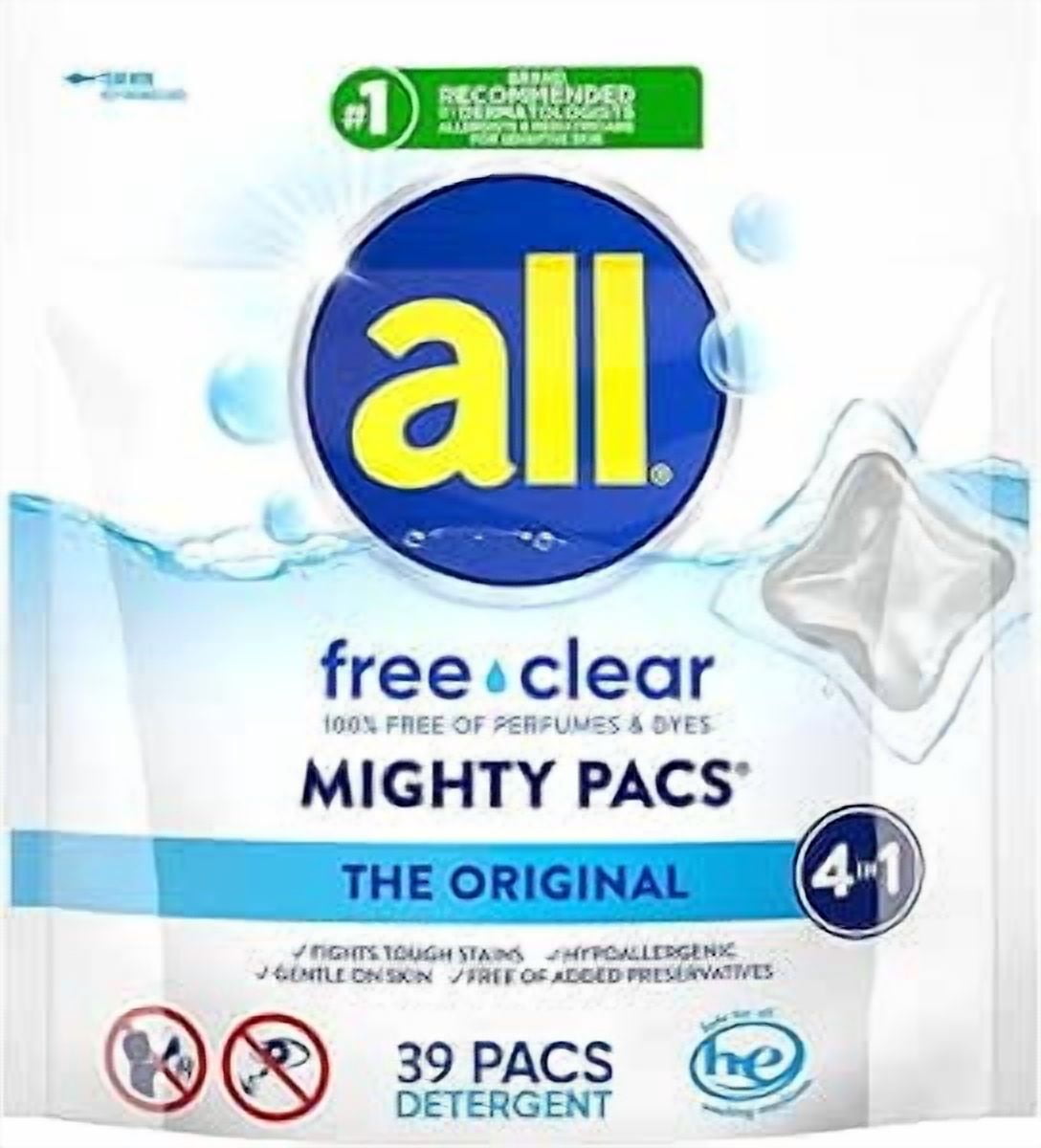 all Mighty Laundry Detergent Pacs, Unscented, No Dye, Sensitive Skin ...