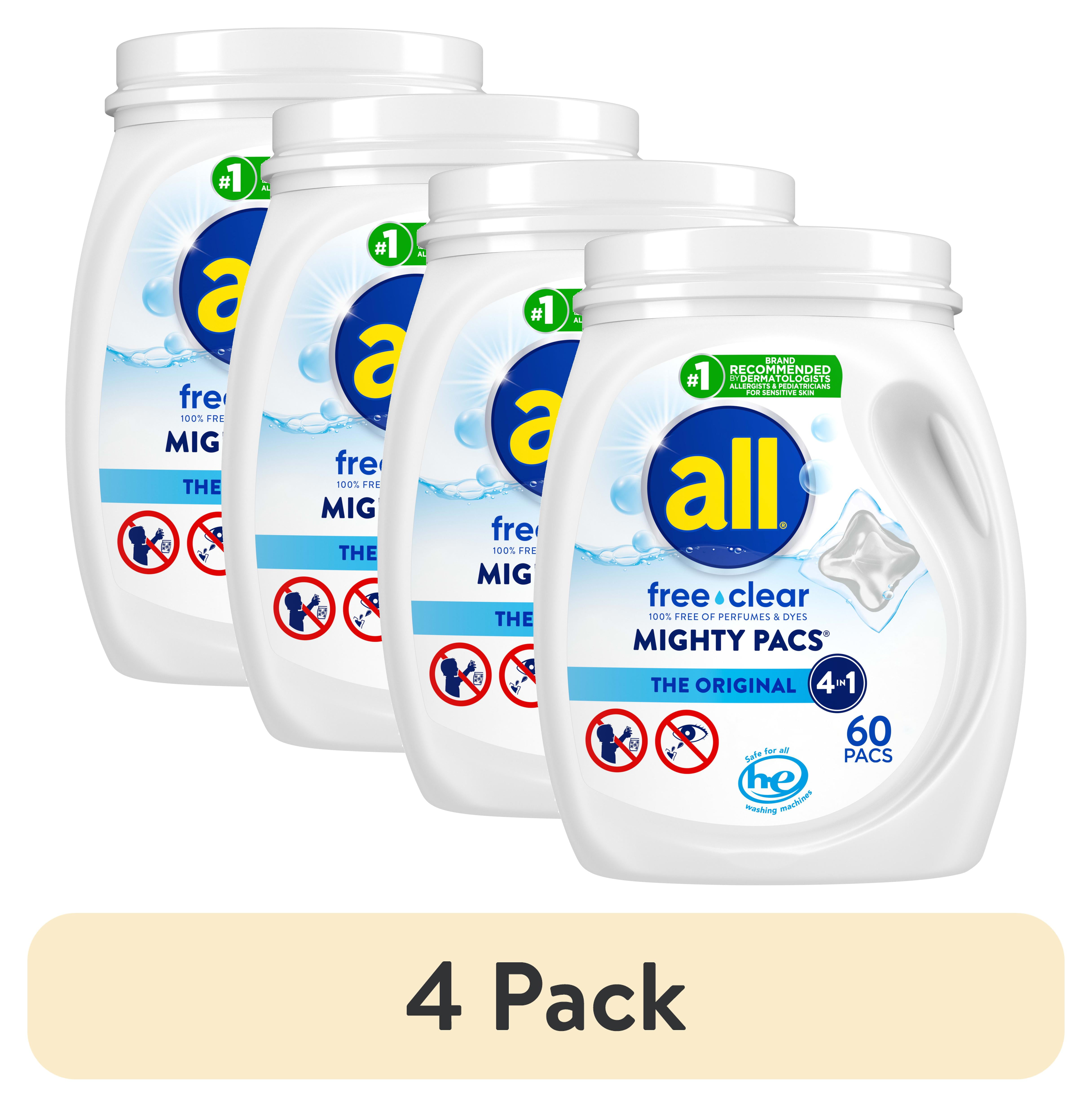 (4 pack) all Mighty Pacs Laundry Detergent Pacs, Free Clear for ...