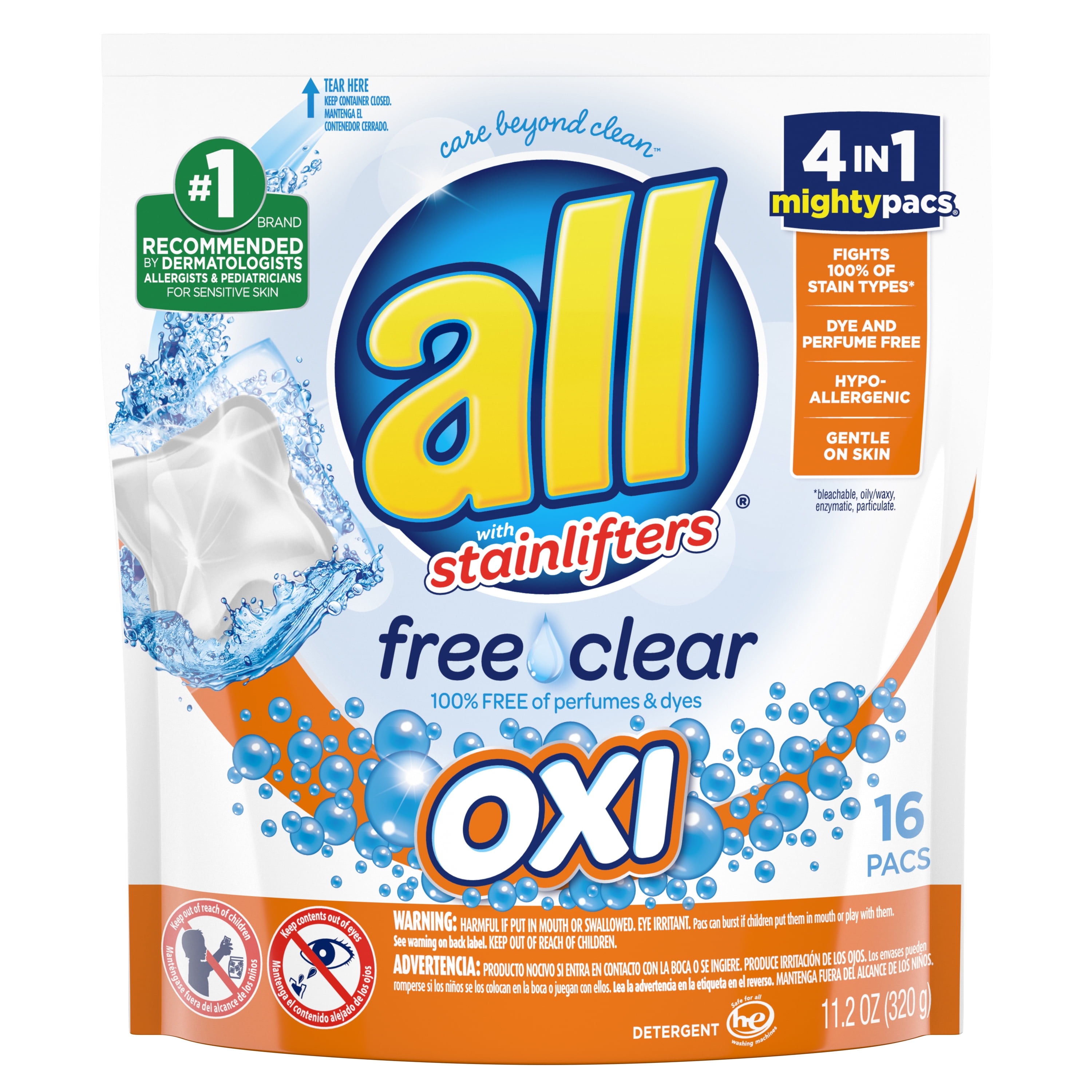 all Mighty Pacs Laundry Detergent with OXI Stain Removers and Whiteners ...