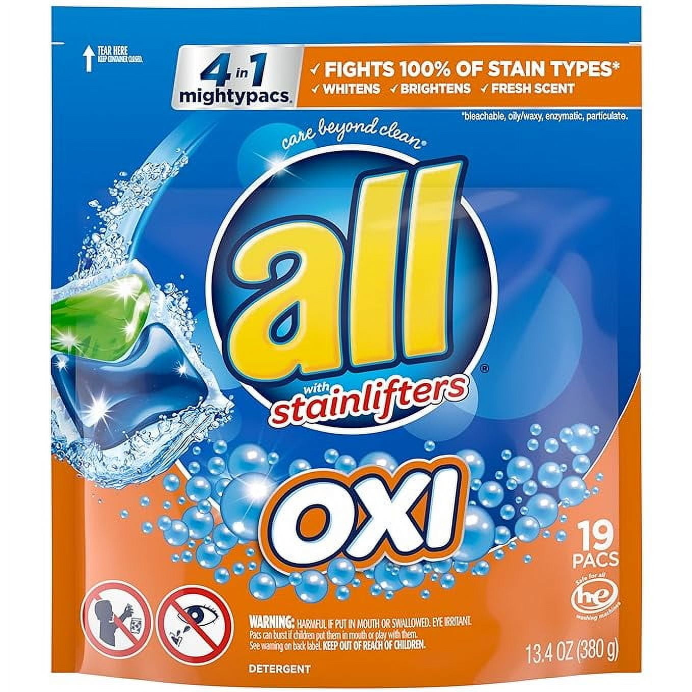 all OXI Mighty Pacs Laundry Detergent, 4 in 1 with OXI Stain Removers ...