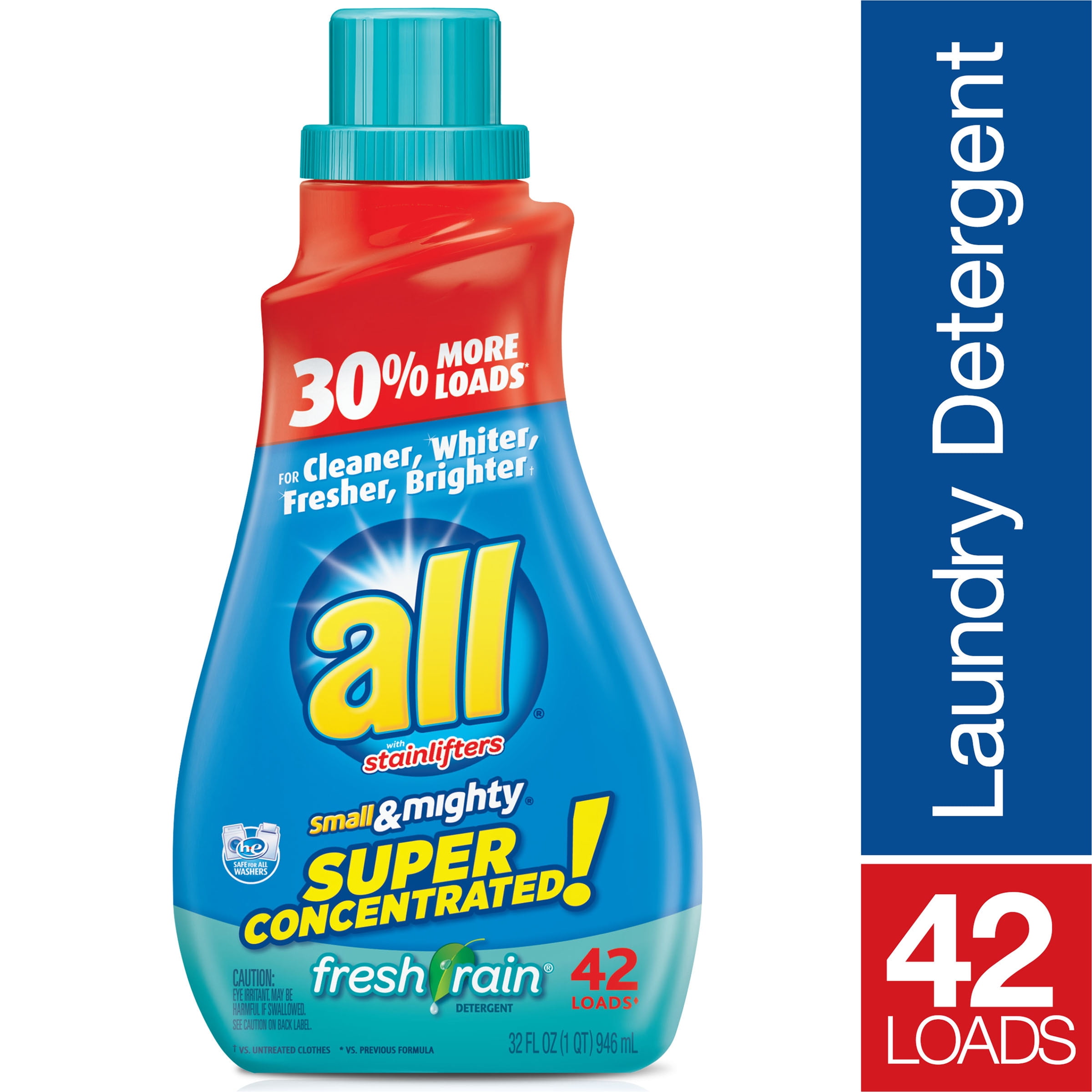 all Small & Mighty Liquid Laundry Detergent Fresh Rain, 32 Ounce, 42 ...
