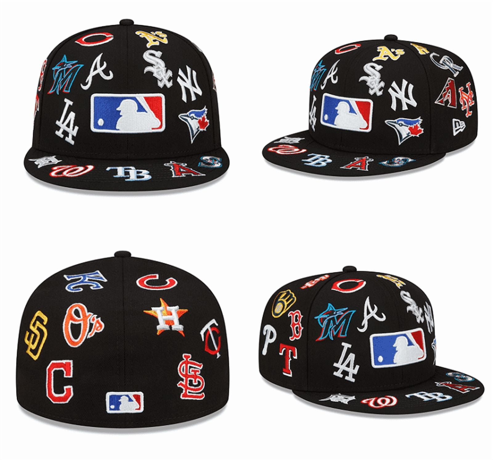 all new baseball teams patch logos all-over fitted hat- black - Walmart.com