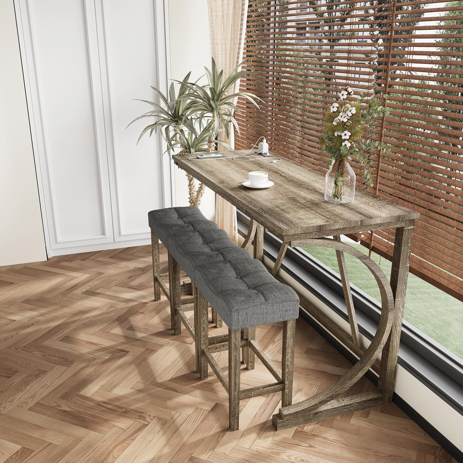 allamazing 4-Piece Counter High Bar Table Set with Socket and 3 Fabric ...