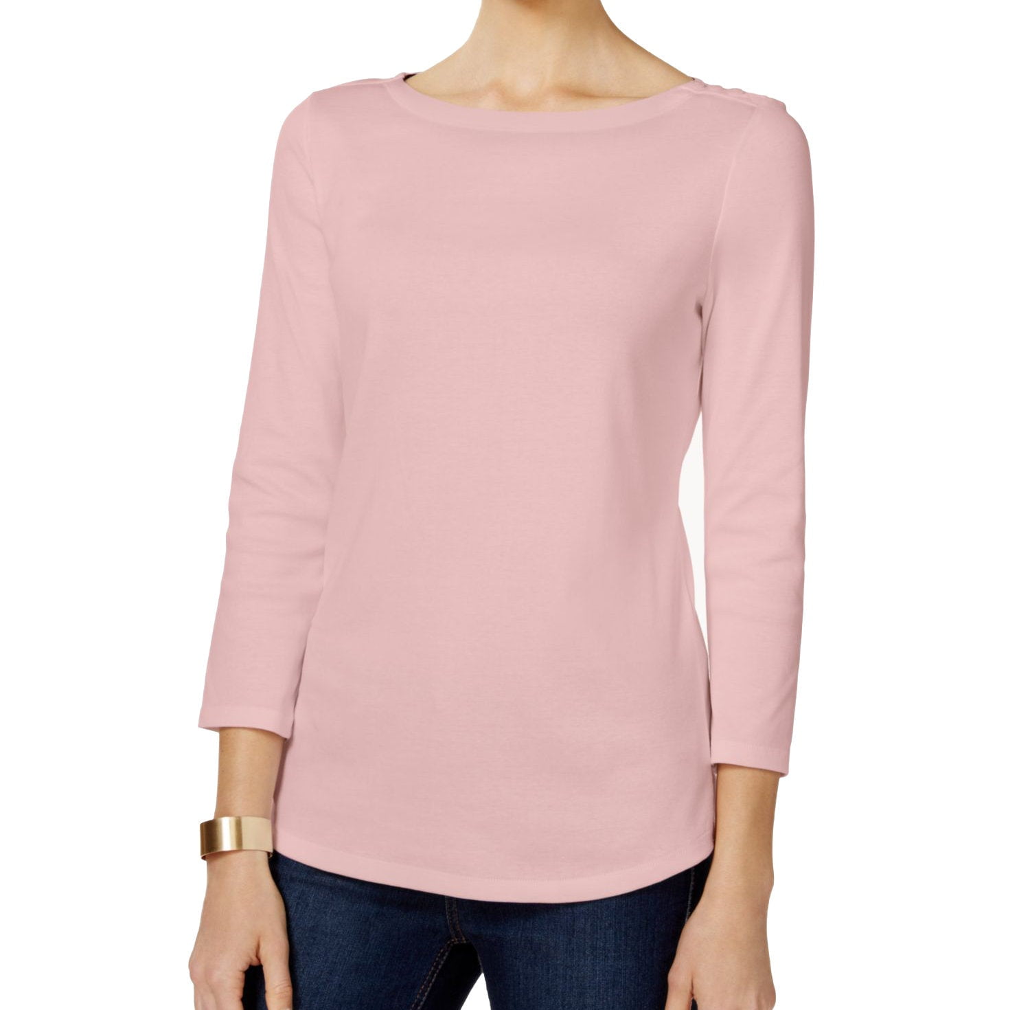 allbrand365 designer brand Womens Petite Pima Cotton Button Shoulder ...