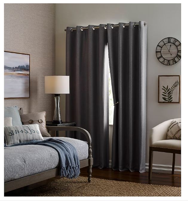 allen + roth 84-in Grey Geometric Blackout Thermal Lined Grommet Single ...