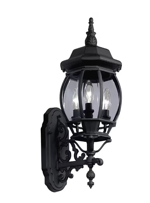 allen + roth French 3 -Light 22.68-in H Black Hardwired Outdoor Wall ...