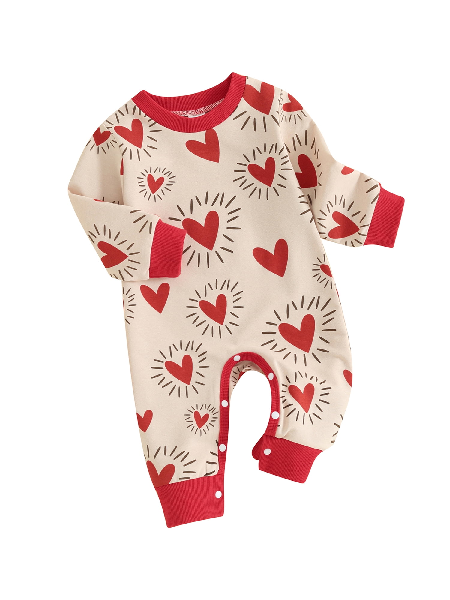 allshope Baby Valentine’s Day Jumpsuits Casual Long Sleeve Round Neck Heart Print Rompers ...