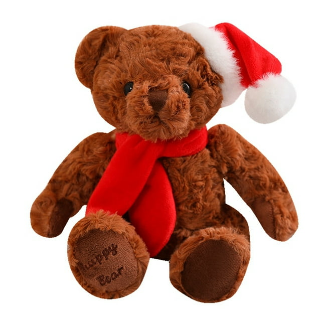 allshope Christmas Plush Bear Toy, Cute Cartoon Doll with Scarf Hat ...