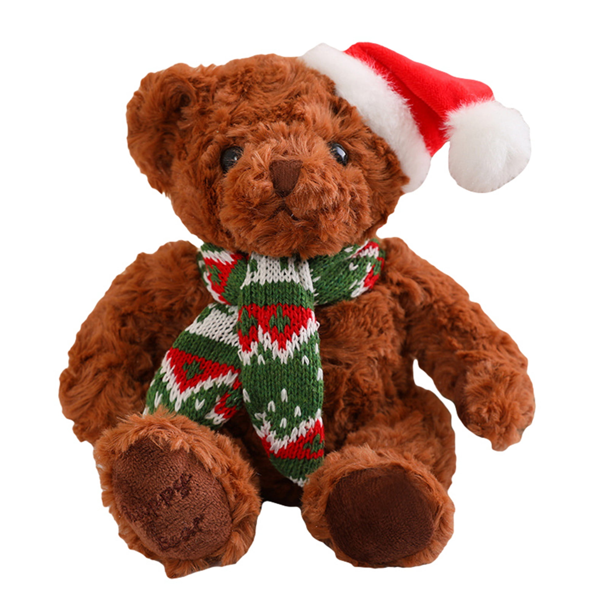allshope Christmas Plush Bear Toy, Cute Cartoon Doll with Scarf Hat ...