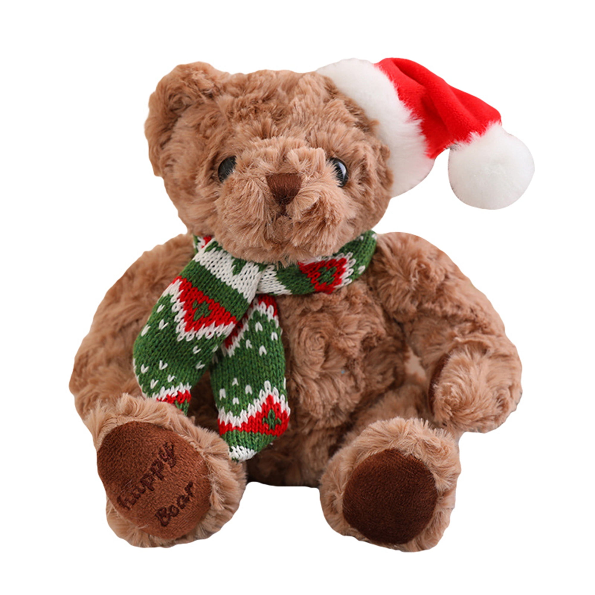 allshope Christmas Plush Bear Toy, Cute Cartoon Doll with Scarf Hat ...