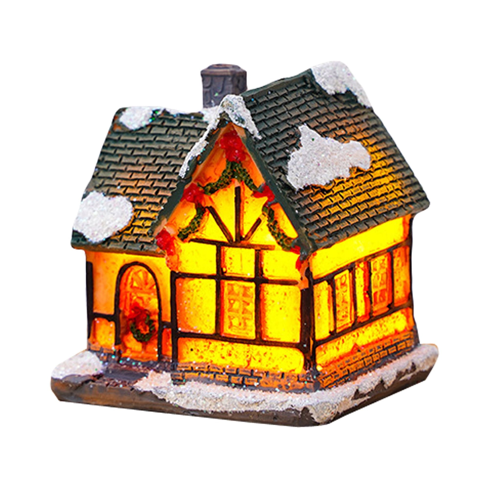 allshope Christmas Village Houses Cute LED Light Up Snow House Scene ...