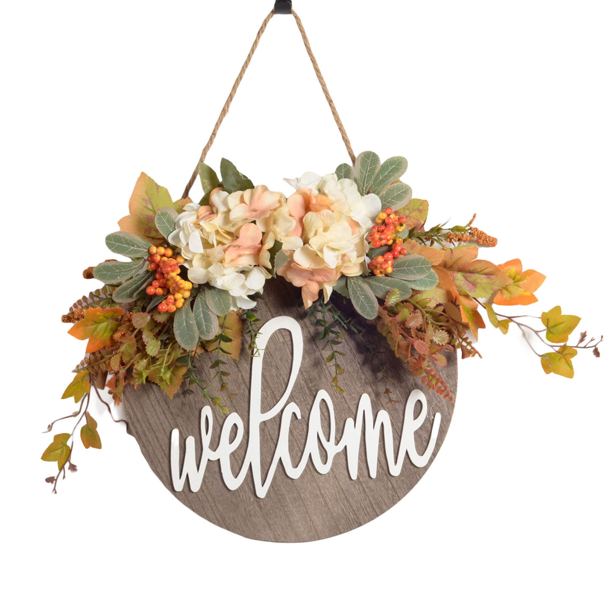 allshope 'Welcome' Sign Harvest Thanksgiving Wreath Rustic Wooden Sign ...