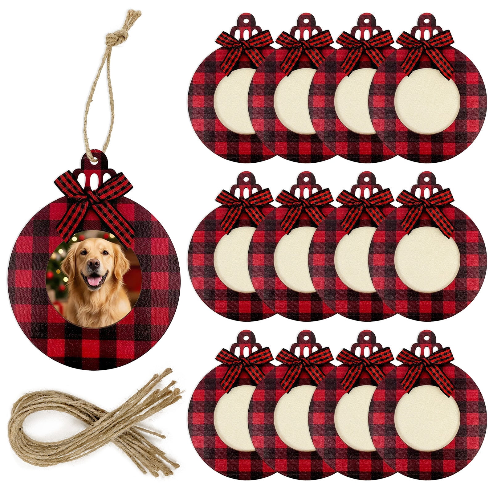 allydrew Christmas Holiday Buffalo Plaid Wooden Photo Frame Ornaments ...