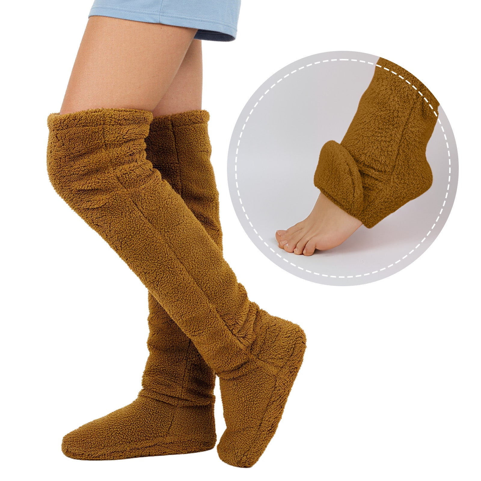 allydrew Fuzzy Thigh High Socks, Plush Over the Knee Winter Sleeping ...