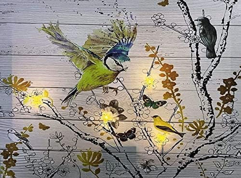 alottagifts Birds Butterfly Lighted Canvas Wall Art Print 12" x 16 With ...