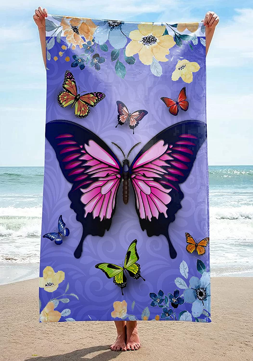 alottagifts Butterfly Beach Towel 30" x 60" Microfiber Butterflies Sand ...