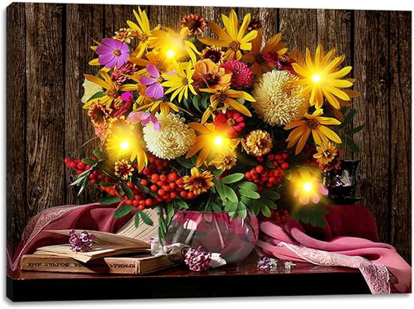 alottagifts Flower Bouquet Lighted Canvas Wall Art Print 16" x 12" With Timer | LED Canvas ...