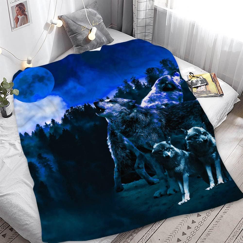 alottagifts Wolves Wolf Blue 50’’ x 60" Fleece Throw Blankets for Bed ...