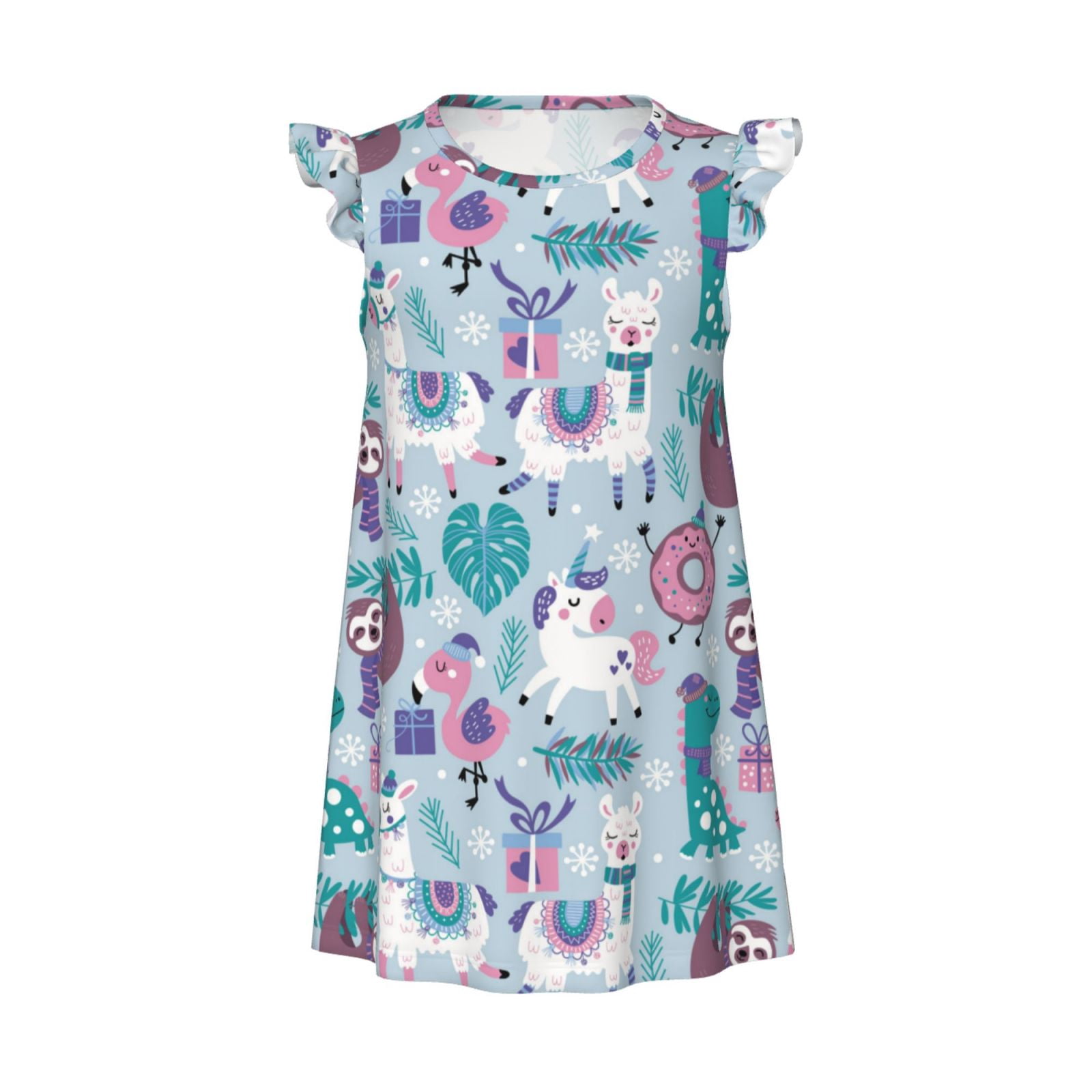 alpaca sloth Girls Nightgowns, Short Sleeves Princess Dress, Girls ...