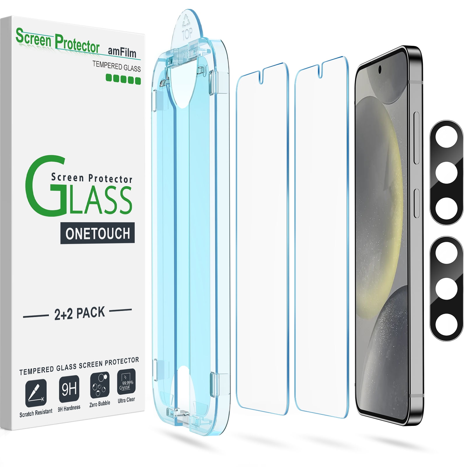 amFilm, Tempered Glass Screen Protector, S24 6.2 inch, 2+2 Pack ...