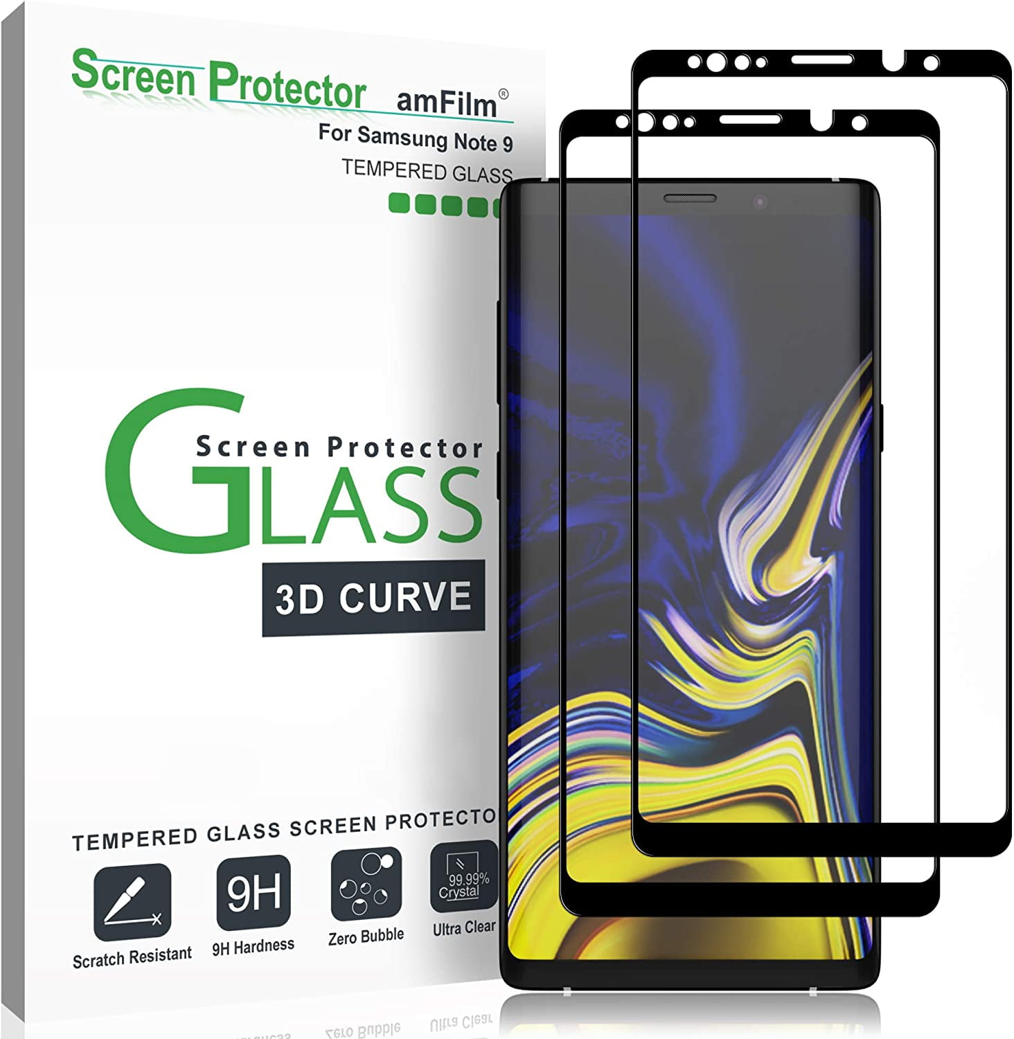 amFilm (2 Pack) Glass Screen Protector for Samsung Galaxy Note 9, Full ...