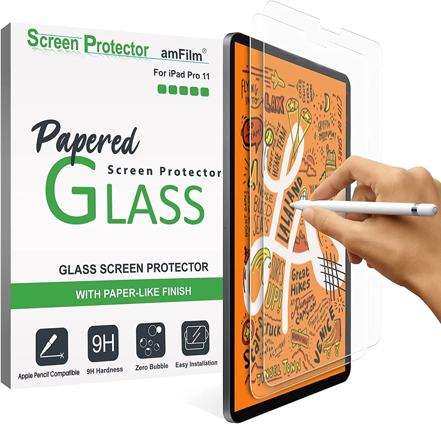 amFilm Tempered Glass Screen Protector 2-Pack, Compatible with iPad Pro ...