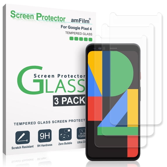 amFilm Pixel 4 Screen Protector Glass (3 Pack), Case Friendly (Easy ...