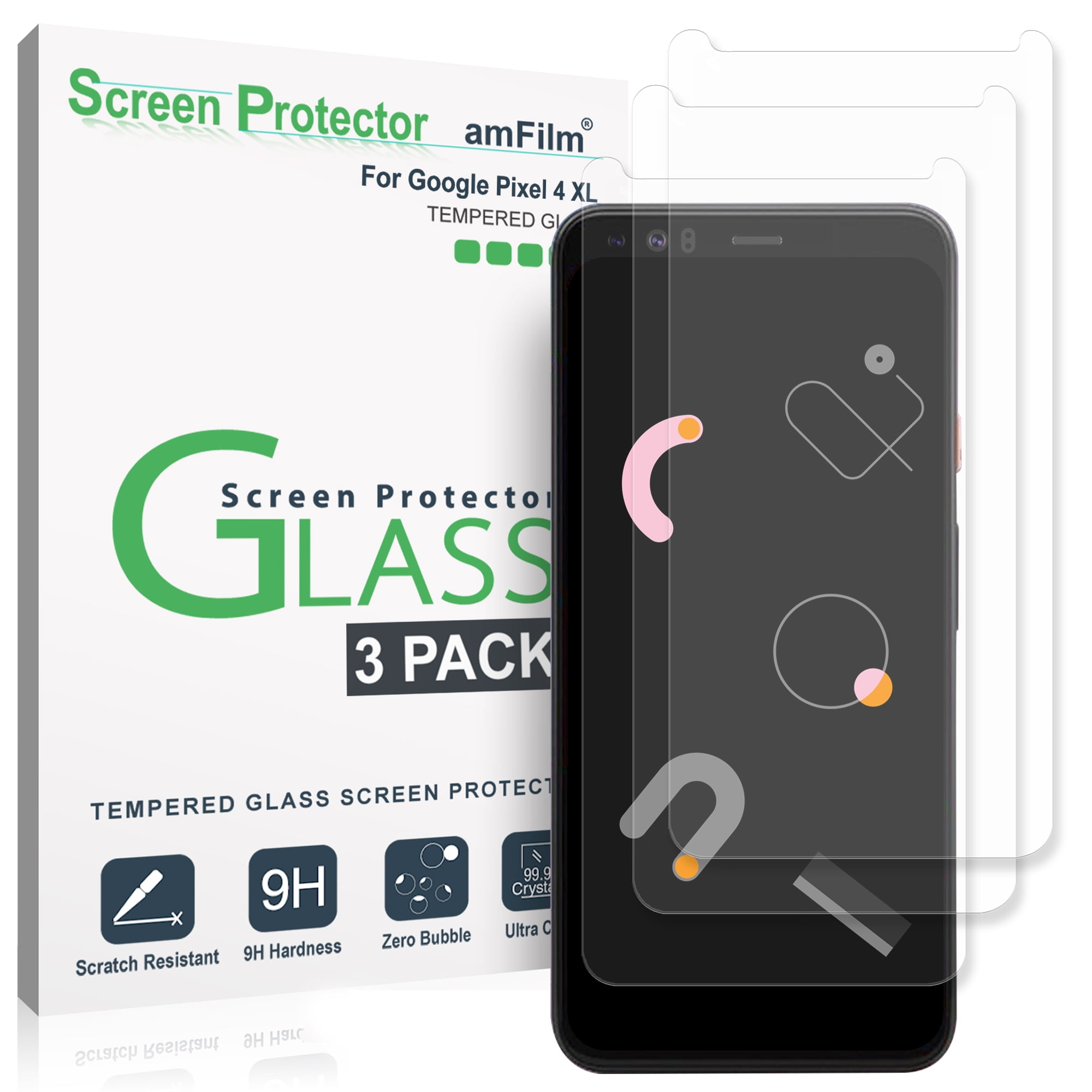 amFilm Pixel 4 XL Screen Protector Glass (3 Pack), Case Friendly (Easy ...