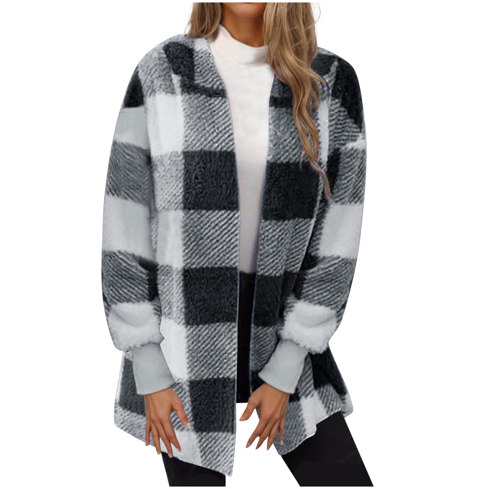 Plaid Jackets for Women Winter Coats Long Sleeve Open Front Cardigan ...