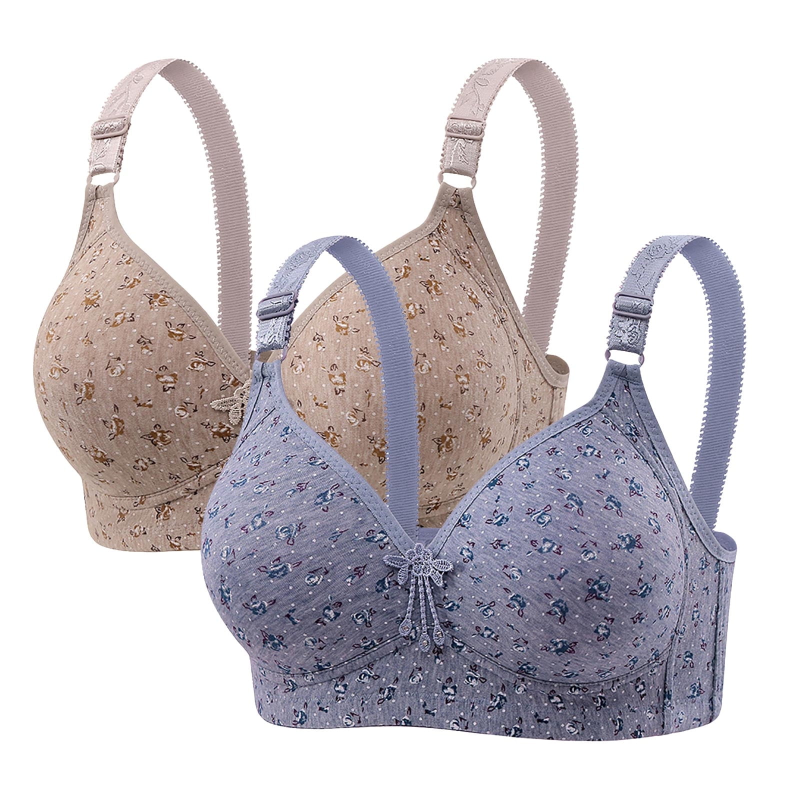 Wancir 2PC Bras for Women Non-steel Ring Floral Print Adjustable ...