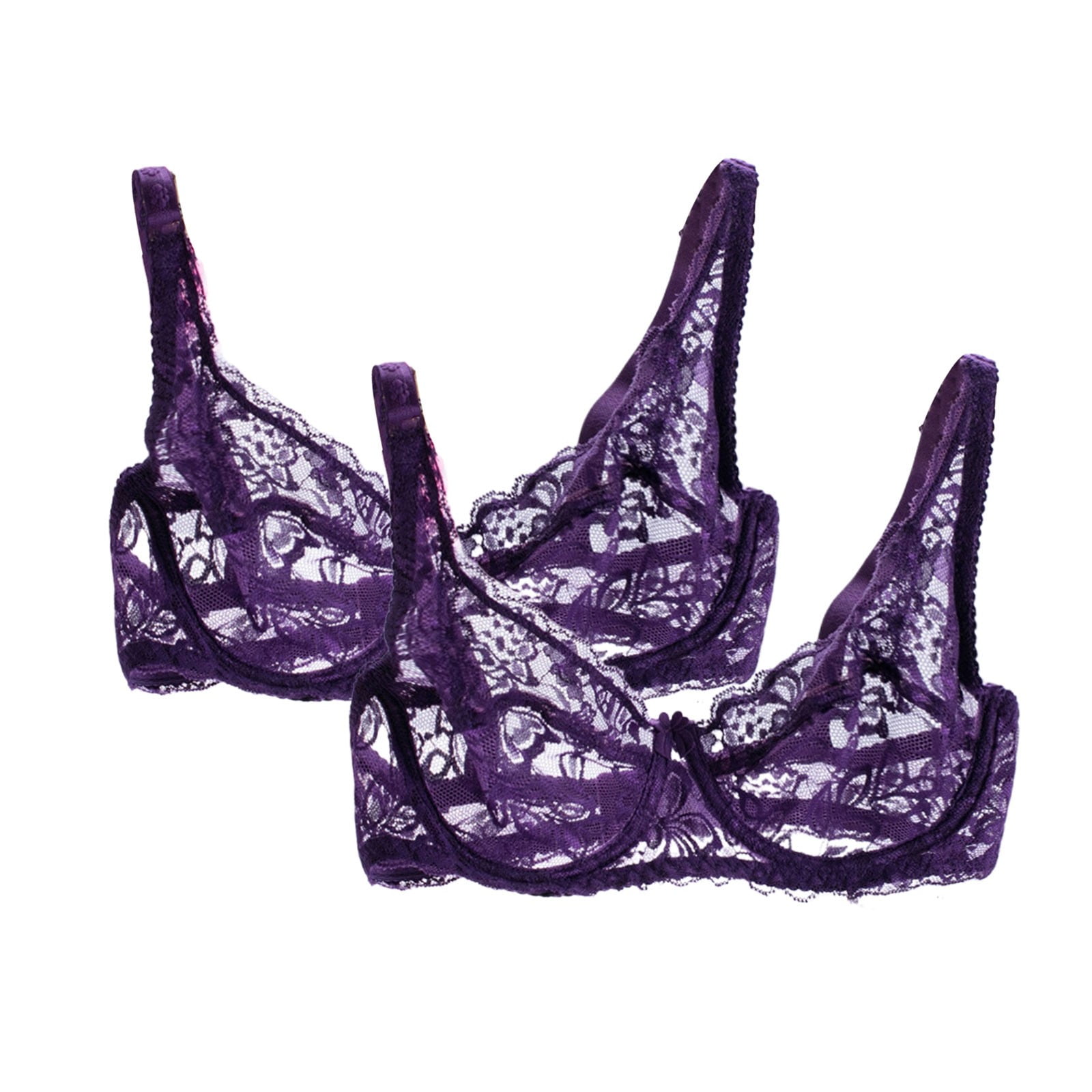 Wancir 2PC Sexy Sheer See Through Bras Unlined Underwire Lace Mesh Non ...