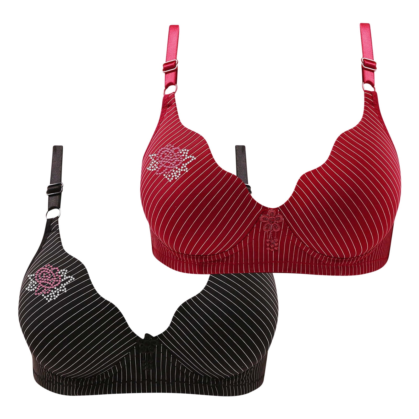 Wancir 2PC Wireless Bras for Women Comfort Push Up Breathable Graphic ...