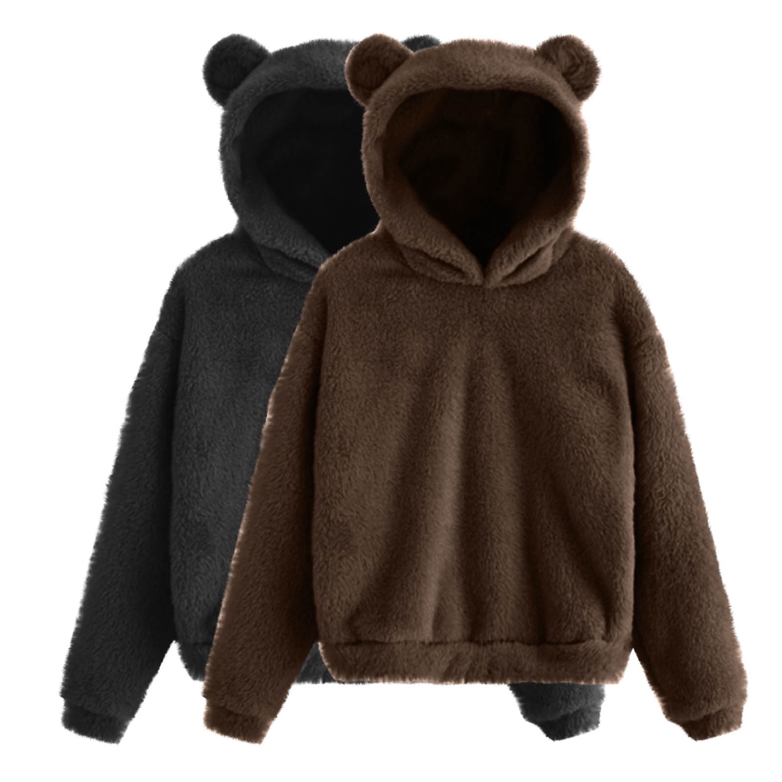 Wancir 2PC Women Kawaii Hooded Bunny Ear Sweatshirt Solid Color Long ...