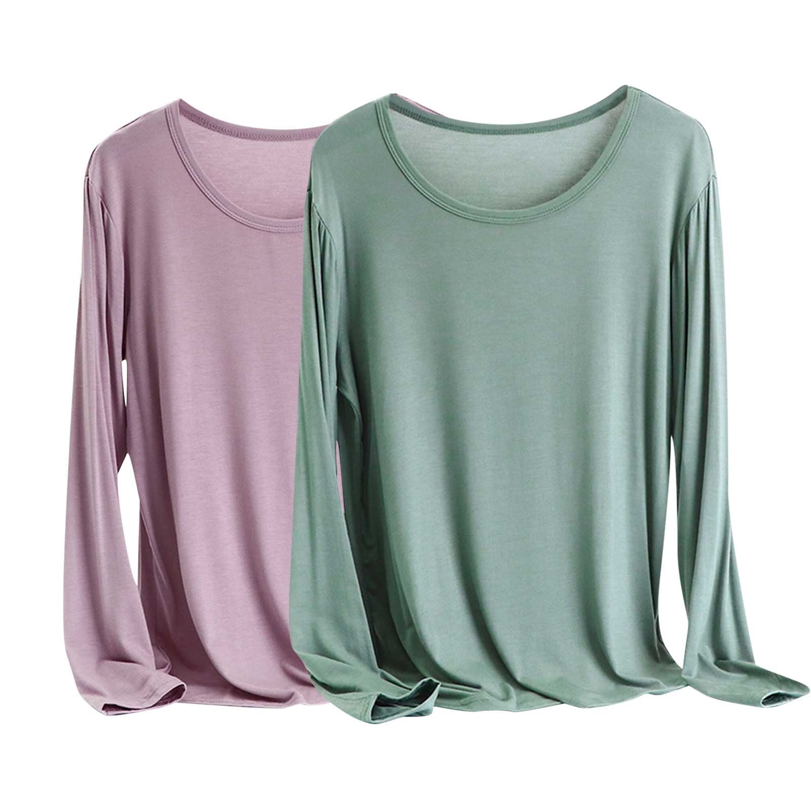 Wancir 2PC Womne's Ribbed Round Neck Slim Fitted T Shirts Basic Solid ...