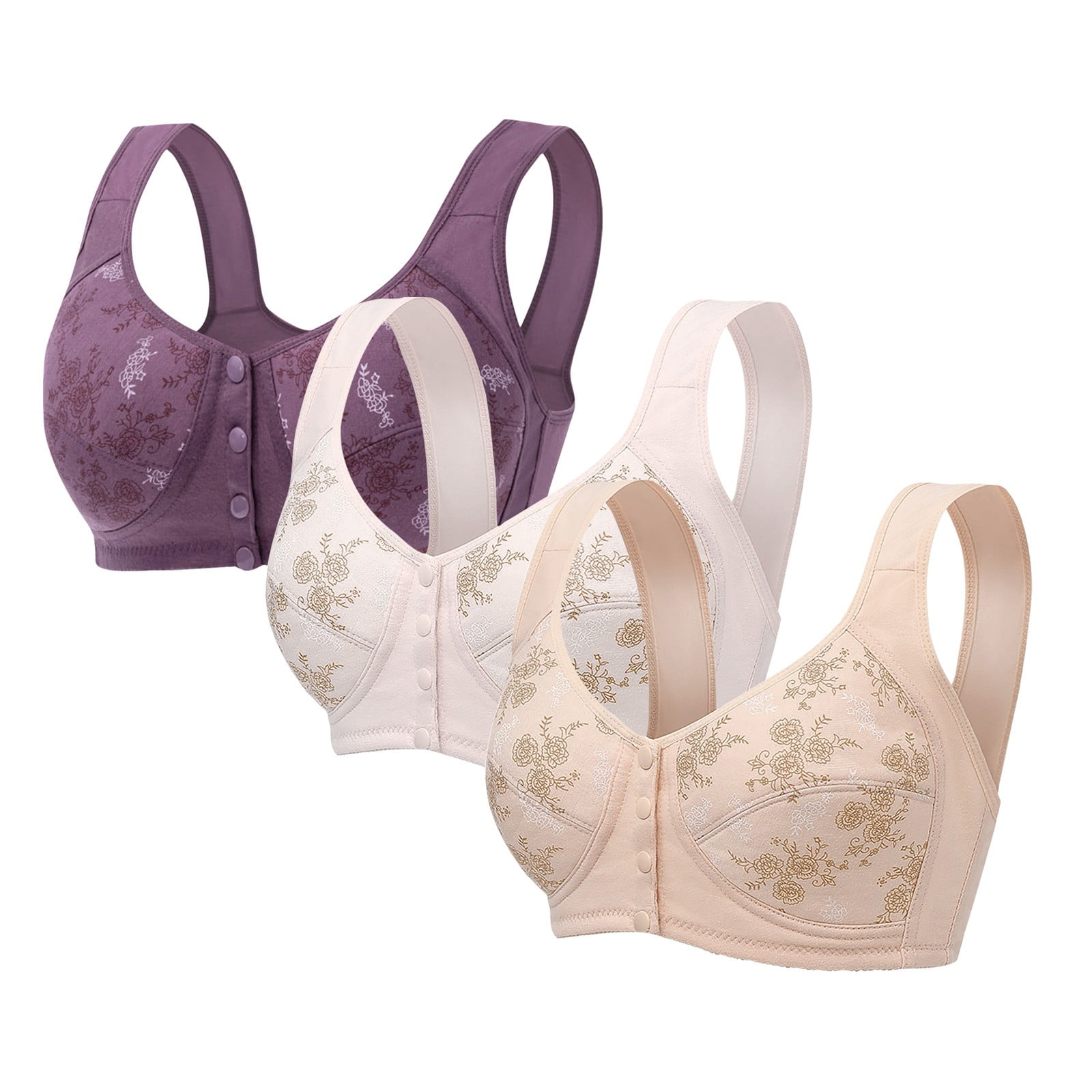 Wancir 3PC Daisy Bra for Seniors, Front Snap Closure Bras, Front Snaps ...