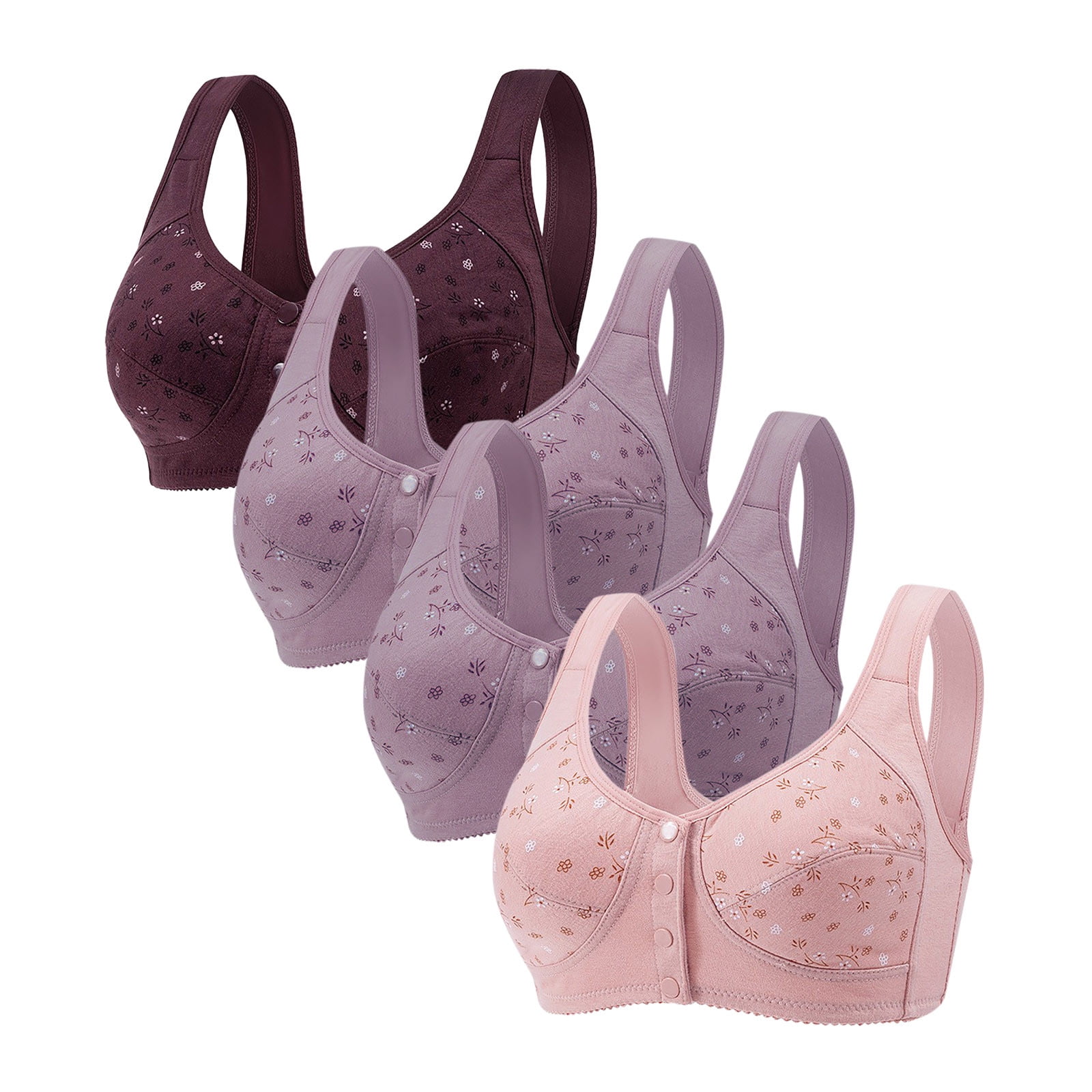 Wancir 4PC Women's Everyday Bra Women's Fashion Print Comfortable ...