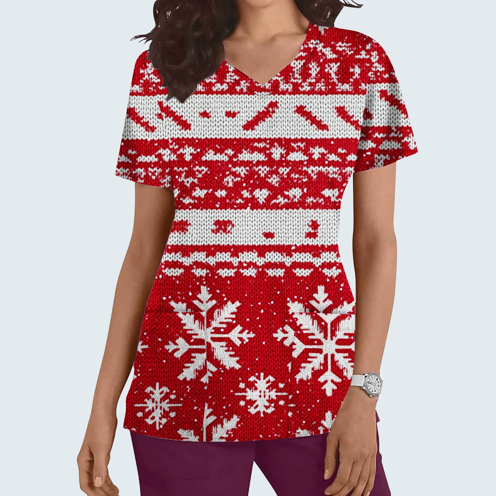 Wancir Christmas Scrub Tops Women Plus Size Scrub Shirt Nurse Uniforms ...