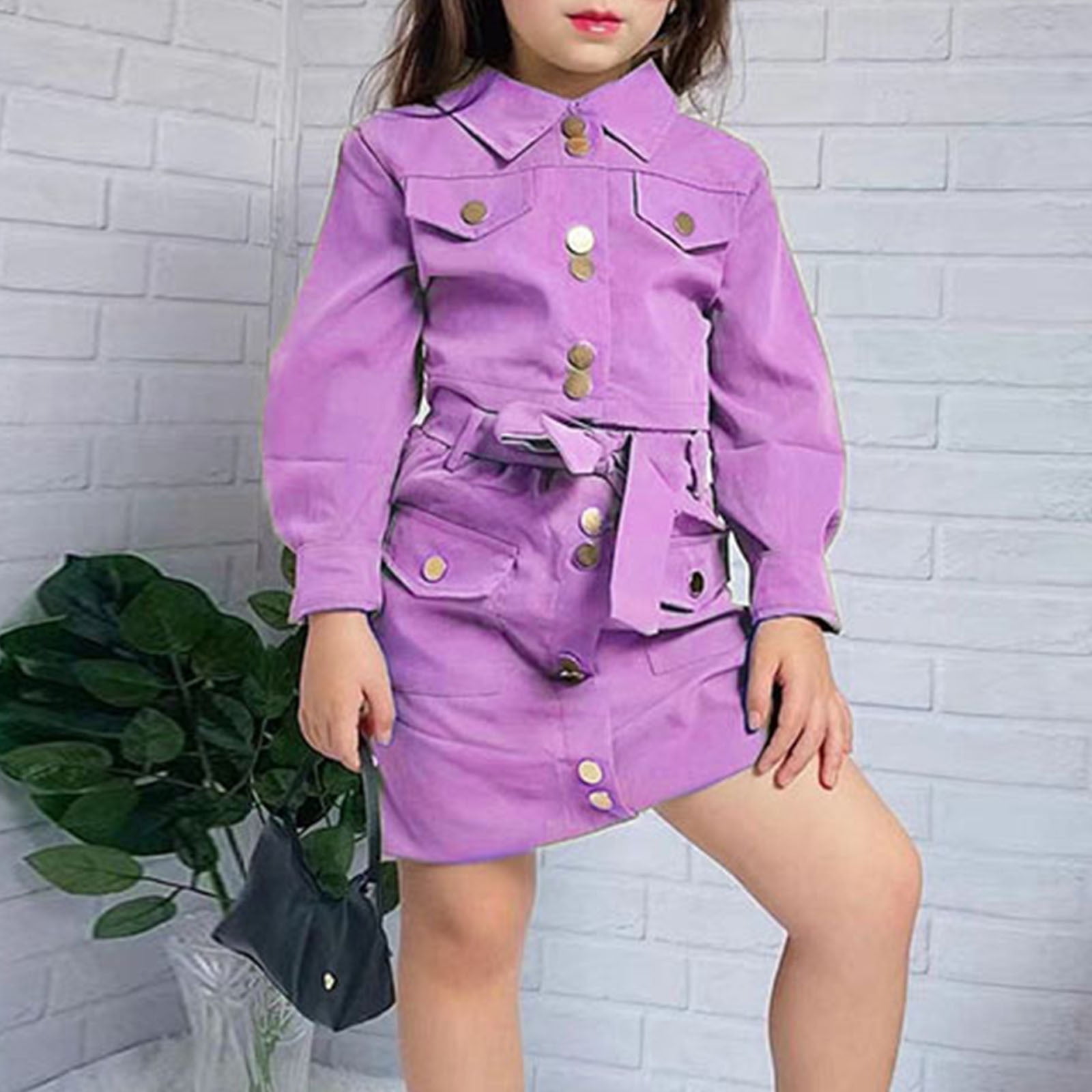 Wancir Girl's 2 Piece Outfits Button Front Long Sleeve Tweed Jacket and ...